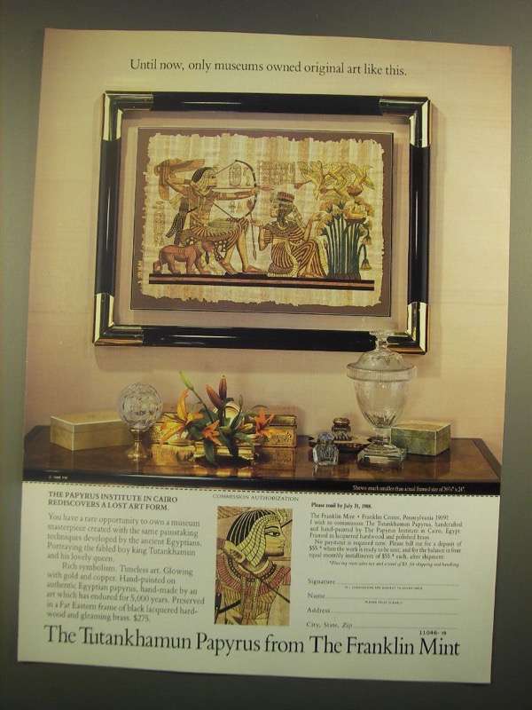1988 The Franklin Mint Ad - The Tutankhamun Papyrus - 1980-89