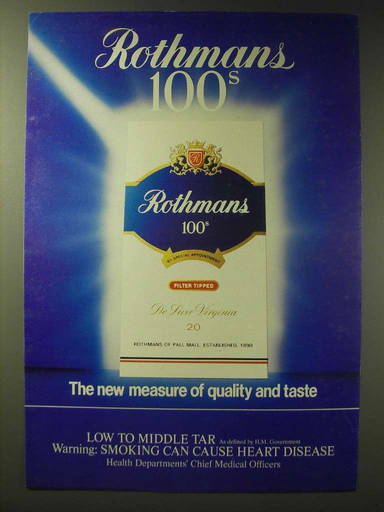 1989 Rothmans 100s Cigarettes Ad - Rothmans 100s The new measure of ...