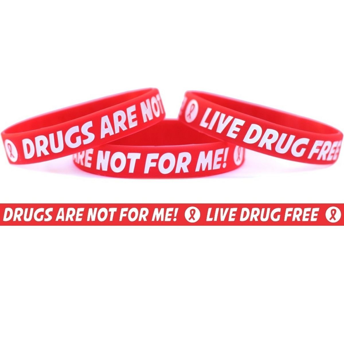 20 Child Size Live Drug Free Wristbands - Red Ribbon Week Bracelets ...