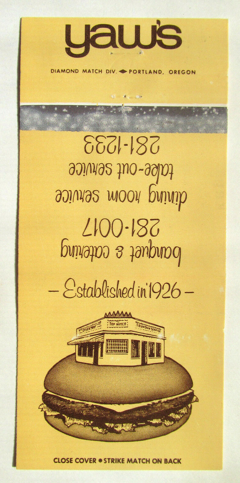 Yaw's Top Notch - Portland, Oregon Restaurant 30 Strike Matchbook Cover ...