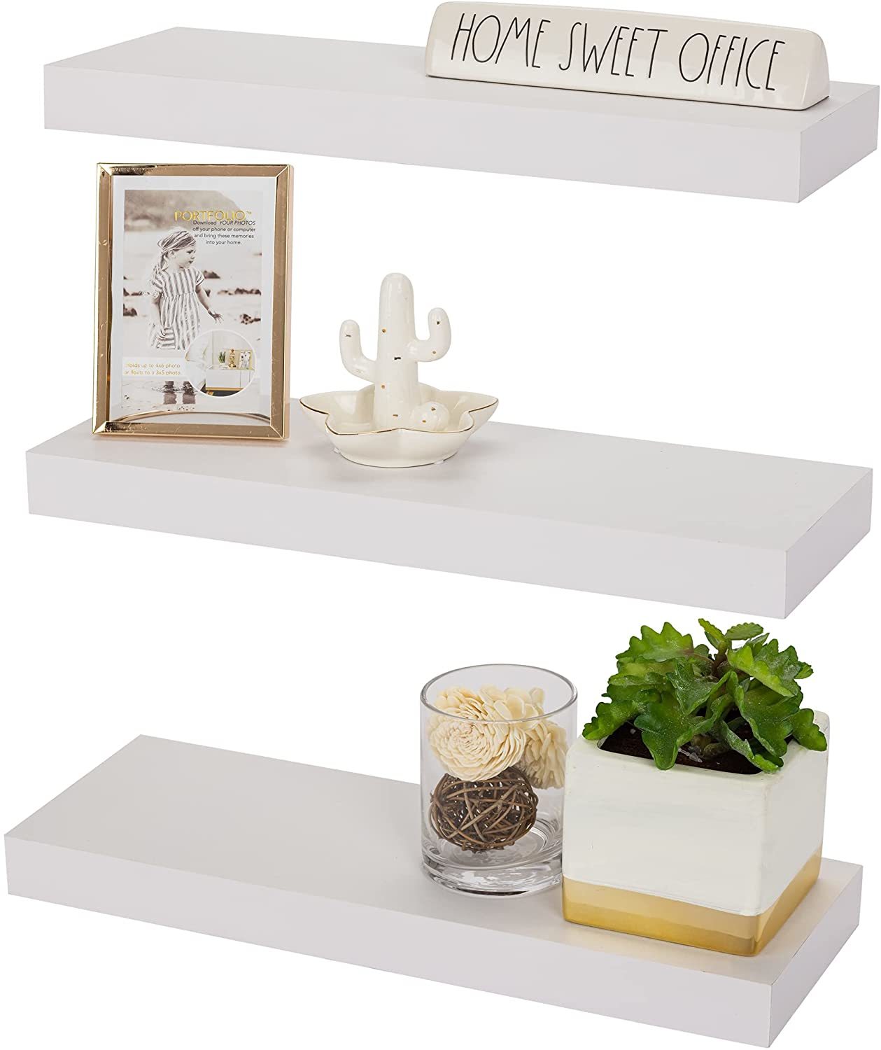 Sorbus Floating Shelf Set — Rustic Wood Hanging Rectangle Wall Shelves ...
