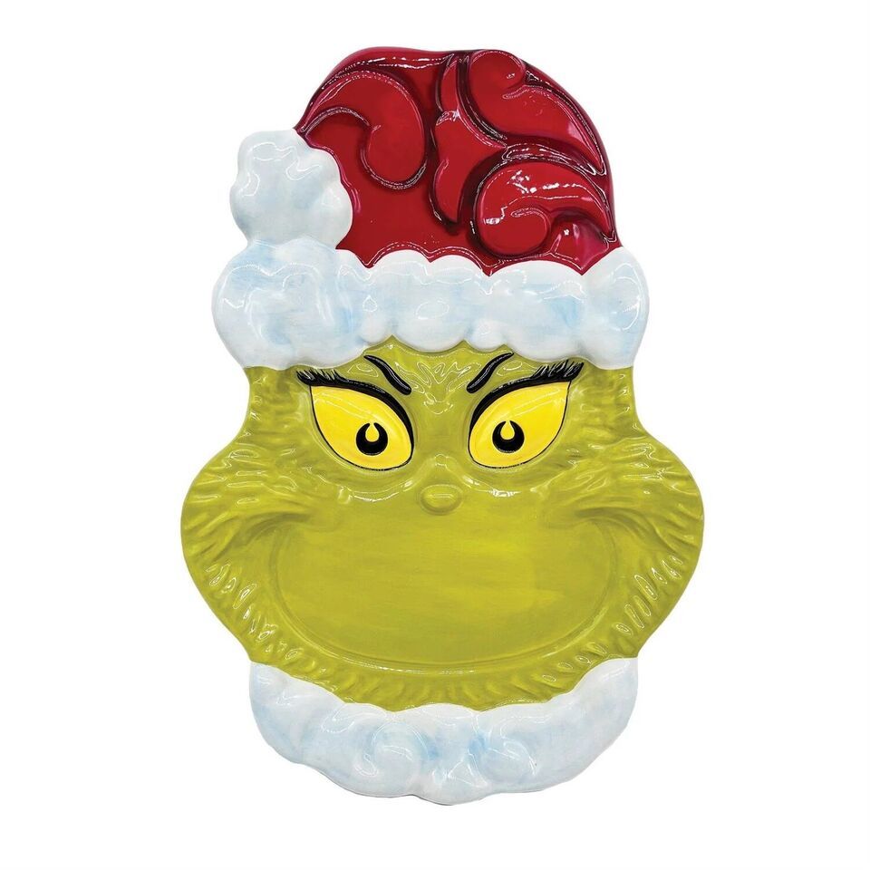 Dr. Seuss How The Grinch Stole Christmas Grinch Face Cookie Platter NEW ...