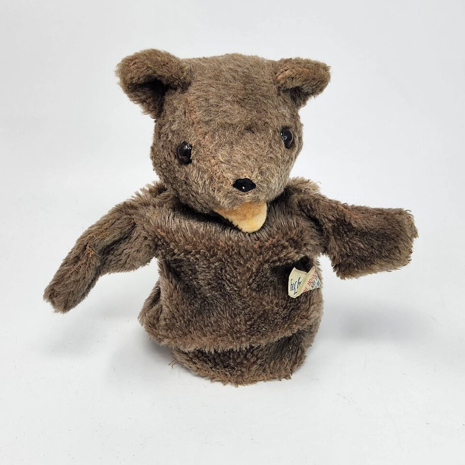 VINTAGE TRUDY TOY BROWN BEAR GENUINE MOHAIR HAND PUPPET PLUSH - Vintage