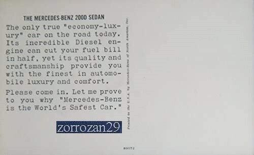 1966-67 MERCEDES-BENZ 200D 4-Door SEDAN VINTAGE COLOR POSTCARD -USA ...