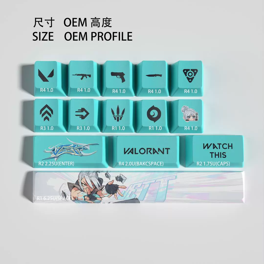 VALORANT Themed Keycaps Jett PBT heat-sublimation keycaps 14 keys OEM ...