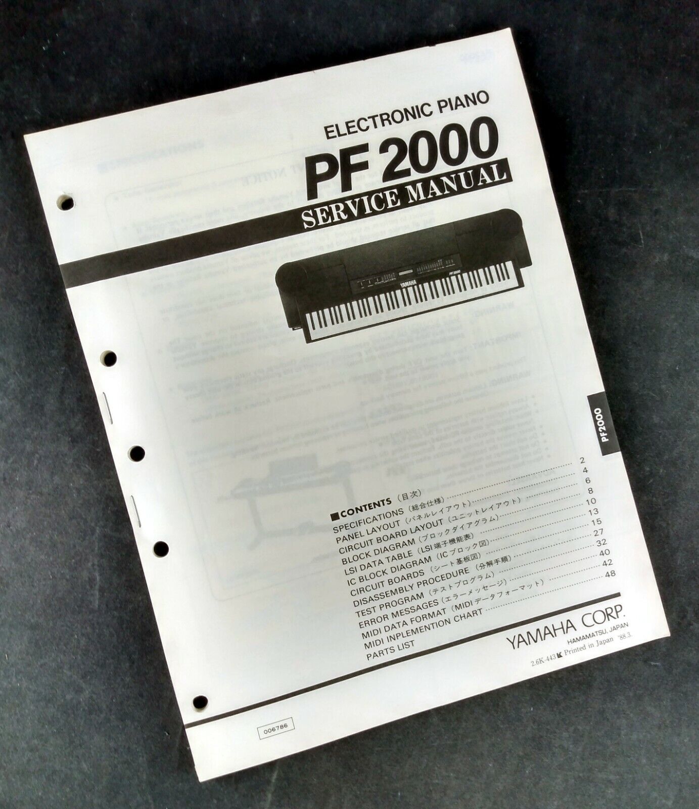 YAMAHA PF2000 Electronic Piano Service Manual w/Parts List and Circuit ...