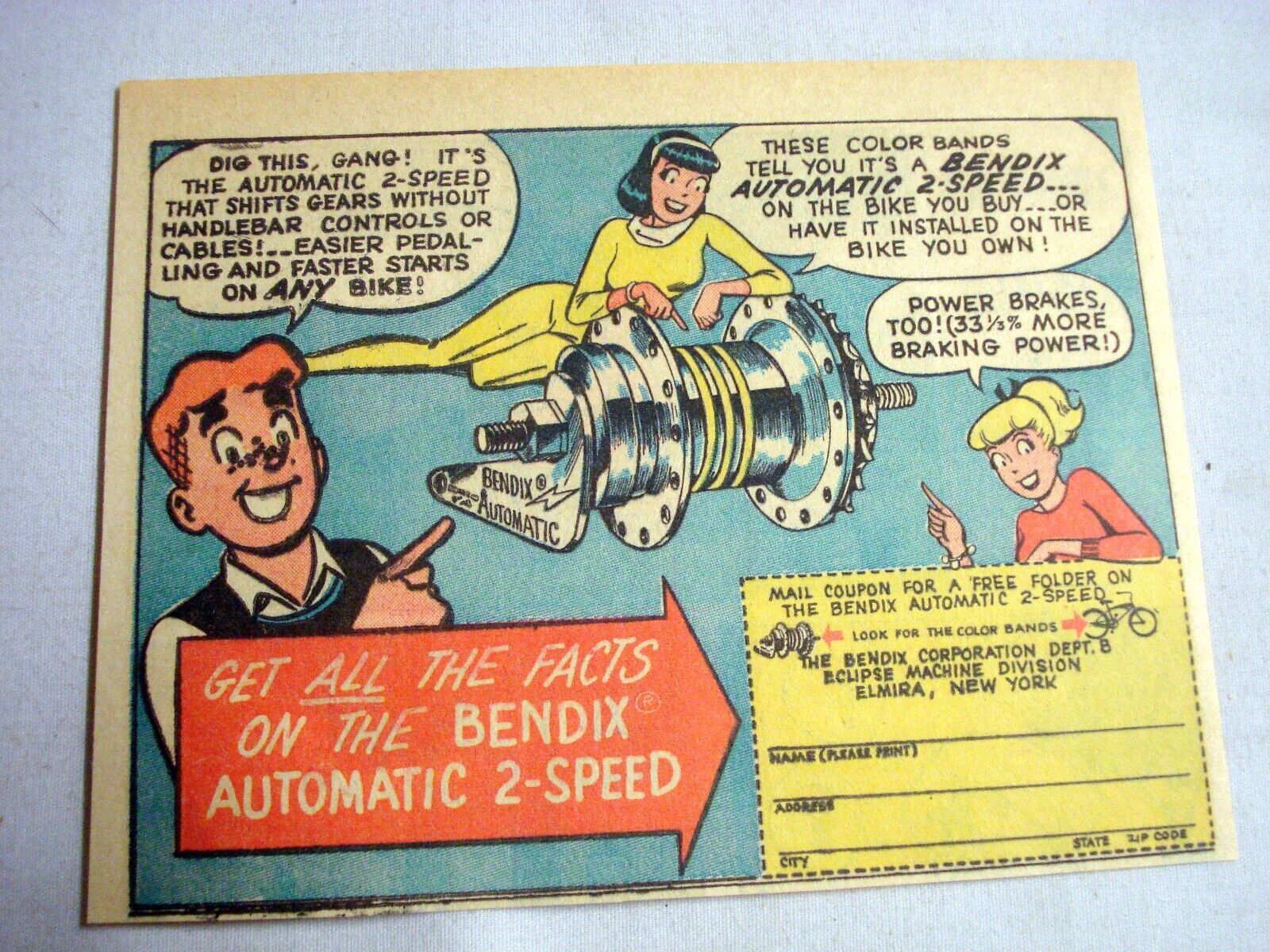 1968 Archie Comics Color Ad Bendix Corp. Stick Shift Archie, Betty and ...