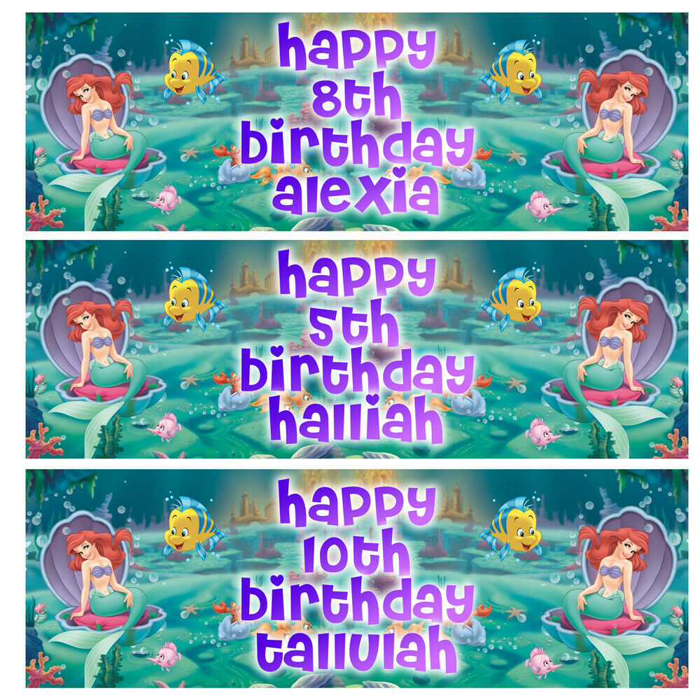 THE LITTLE MERMAID Personalised Birthday Banner - Ariel Birthday Party ...