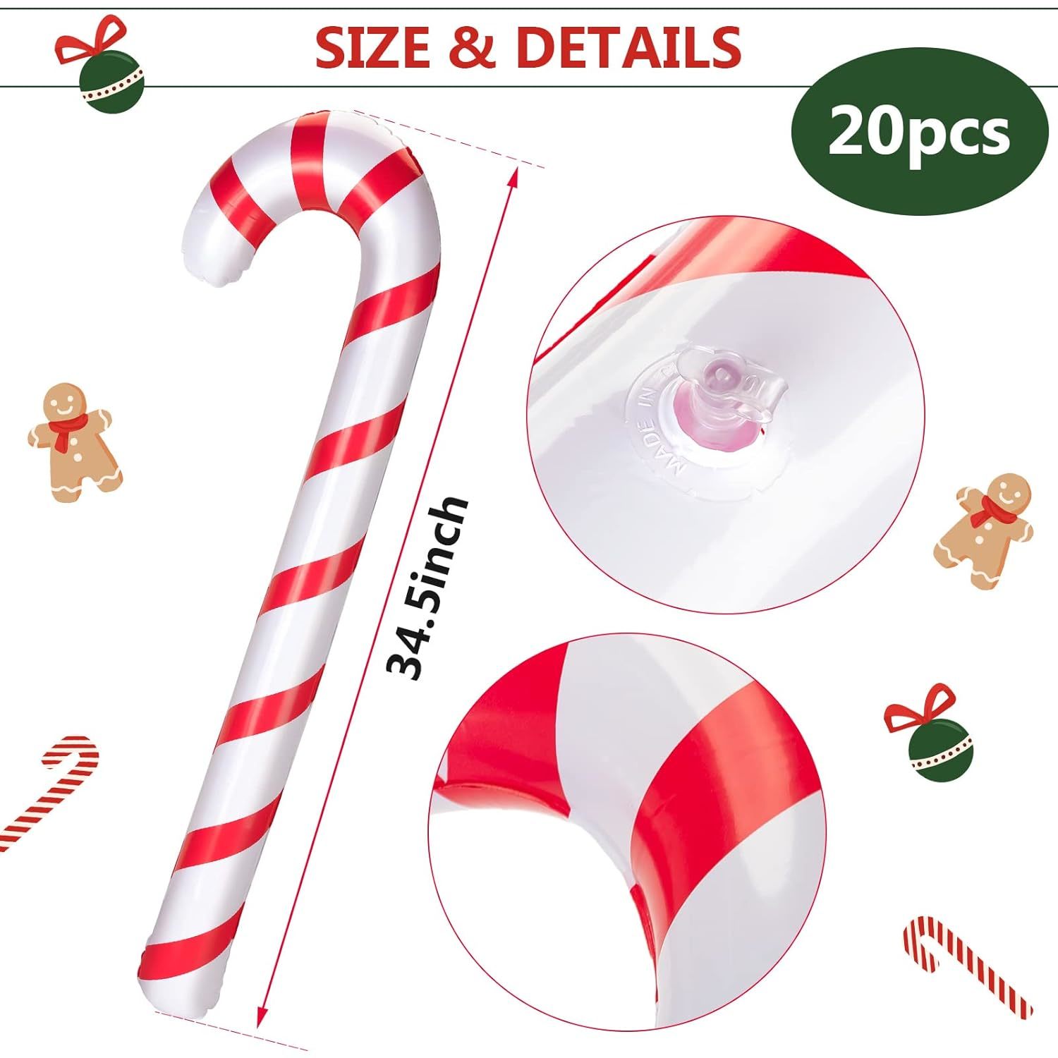 20 Pcs Inflatable Candy Canes Christmas Decorations Jumbo Balloons ...