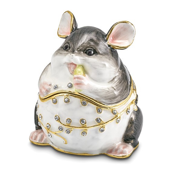 Bejeweled Gold Toned Enameled Uncle Joe Chubby Mouse Trinket Box ...