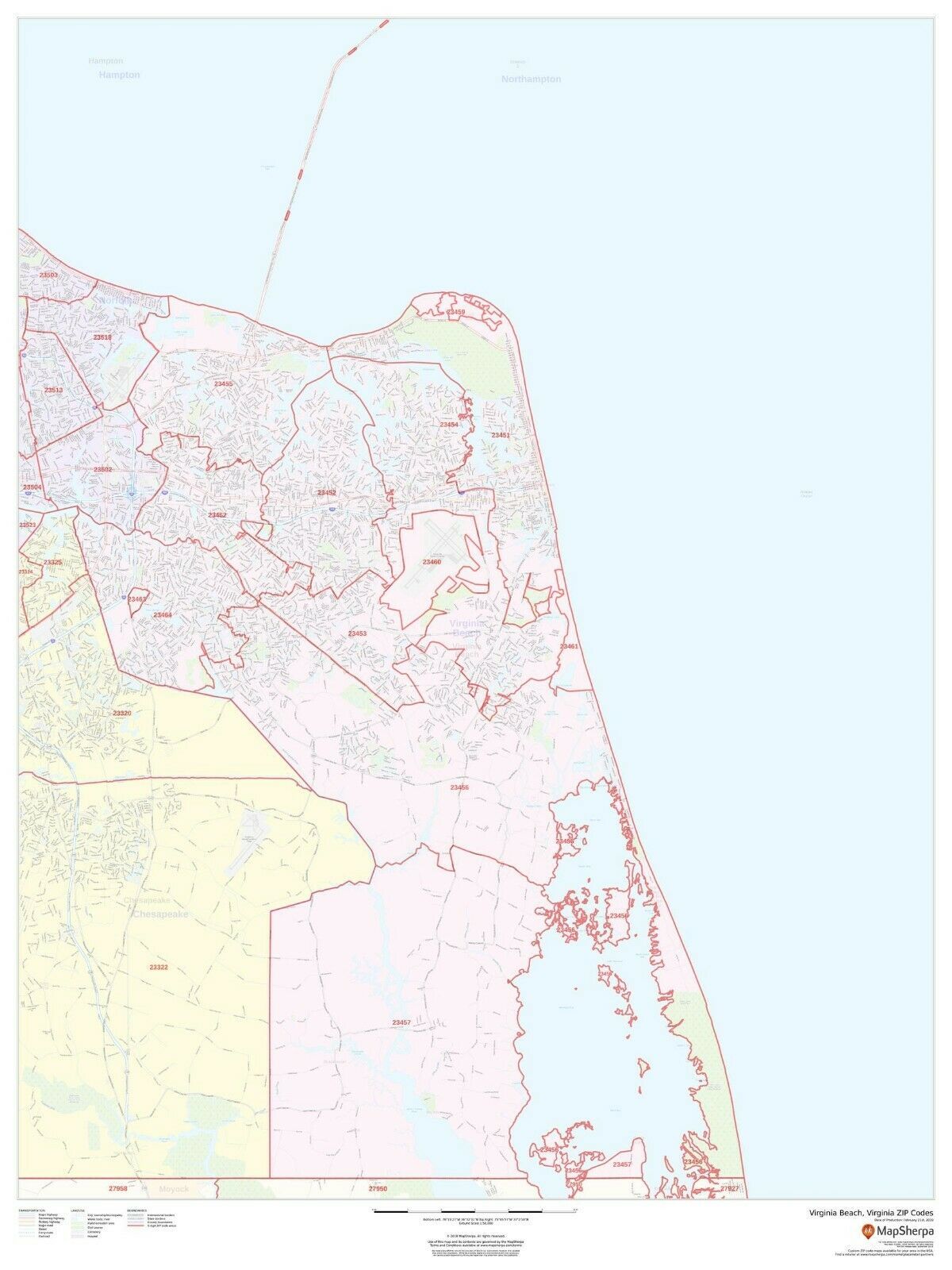 Virginia Beach, Virginia ZIP Codes Laminated Wall Map (MSH) - Maps ...