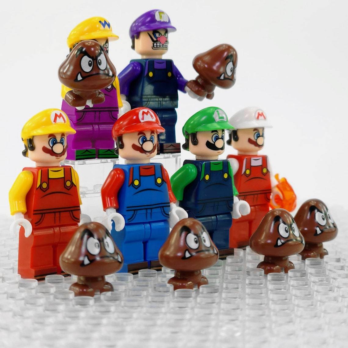 6pcs Super Mario Luigi Wario Waluigi and Goombas Video Game Minifigures ...