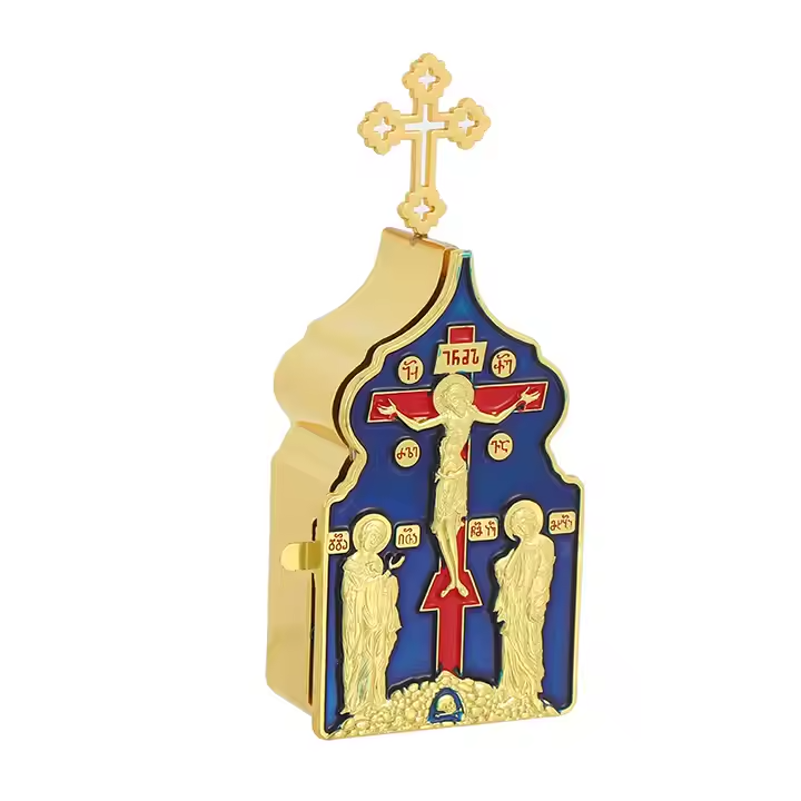 5 1/2" Portable Russian Orthodox Blue Enamel Deco Holy Communion ...