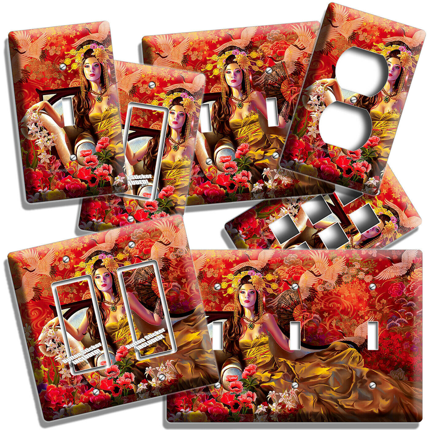 ASIAN BEAUTY WITH HAND FAN SWITCH OUTLET WALL COVER PLATE ROOM BEDROOM ...