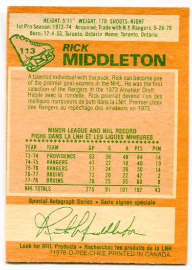 1978/79 OPC Rick Middleton Card #113 Boston Bruins - Sports Trading Cards