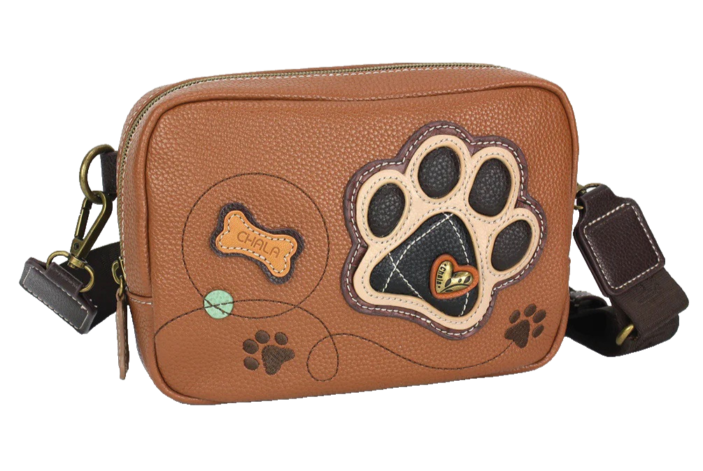CHALA PAW PRINTS MINI PACK BROWN CROSSBODY RFID PROTECTION - Handbags ...