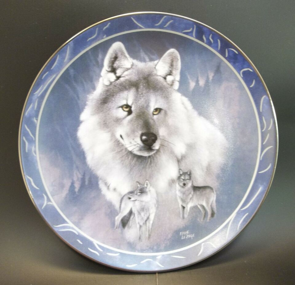 Spirit of The Wilderness Blue Porcelain Art Plate Wolves Silver Scout ...