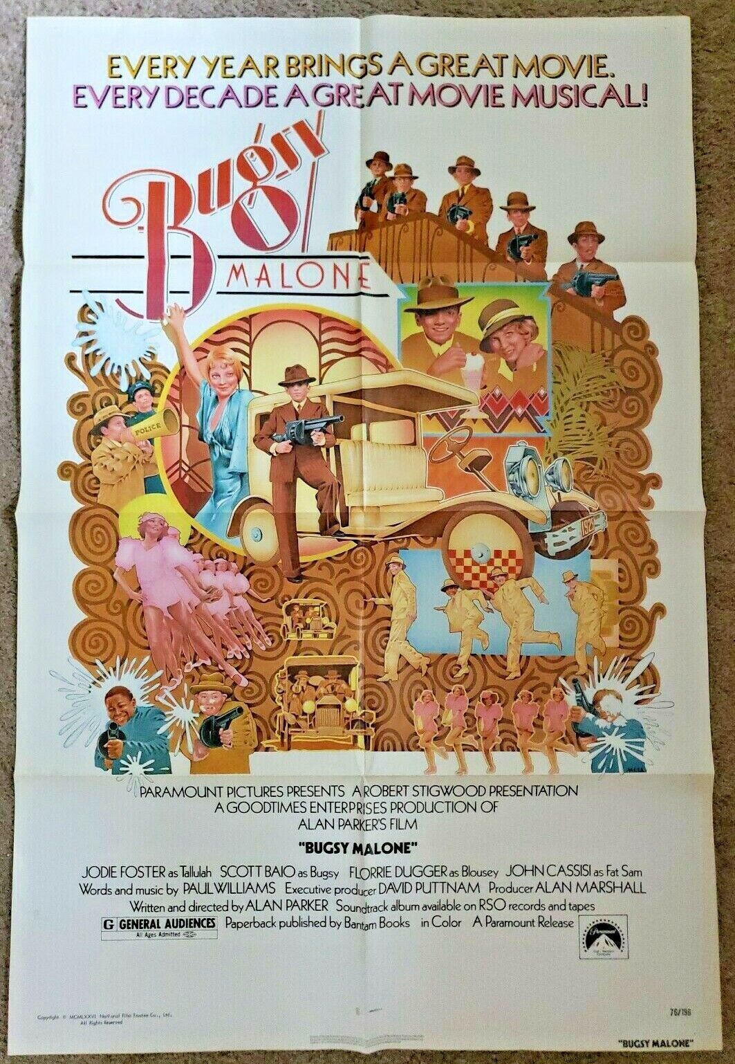 1976 Bugsy Malone Movie Poster 27" x 40" - Scott Baio, Jodie Foster 76/ ...