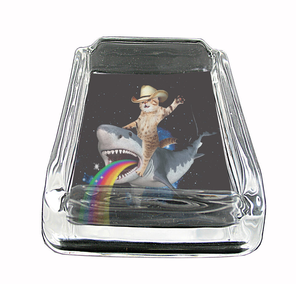 Cat Rainbow Shark Rs1 Glass Square Ashtray 4" x 3" Smoking Cigarette ...