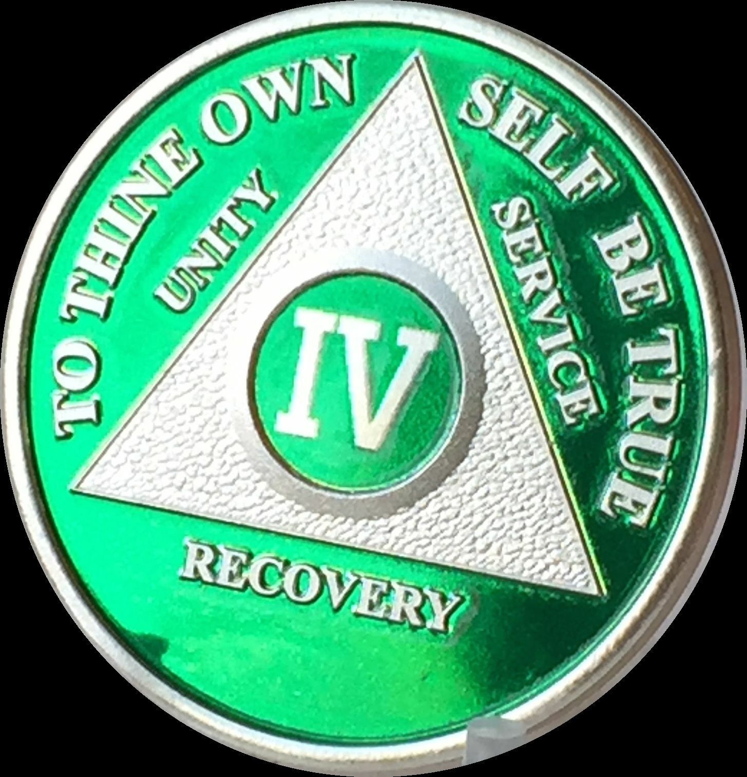 Green & Silver Plated 4 Year AA Chip Alcoholics Anonymous Medallion ...