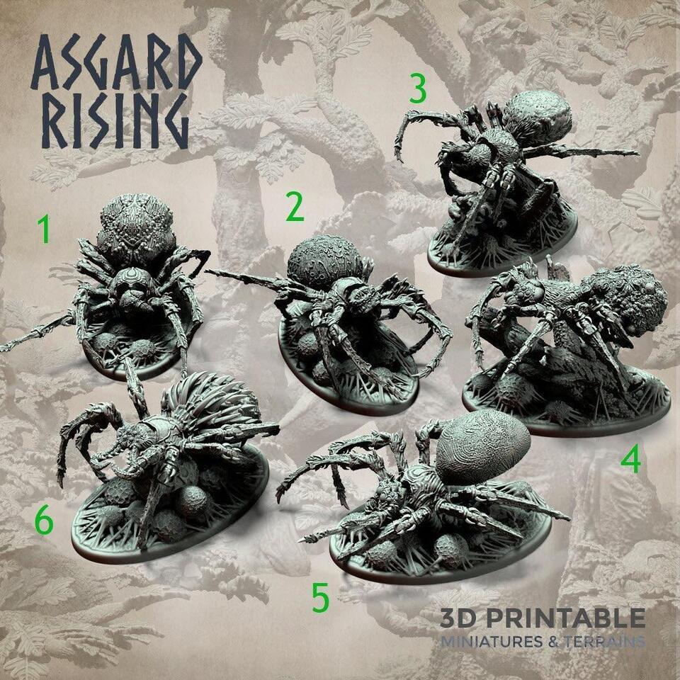 3D Printed Asgard Rising Forest Spiders Set 28mm 32mm Ragnarok D&D - 28mm