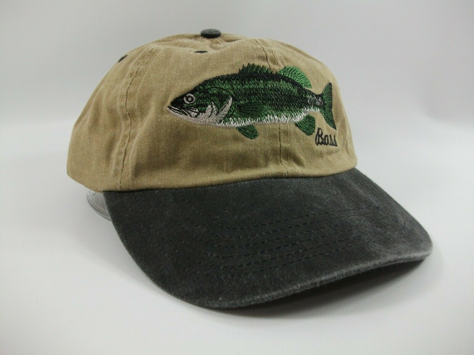 Bass Fish Fishing Hat Beige Black Hook Loop Baseball Cap - Men's ...