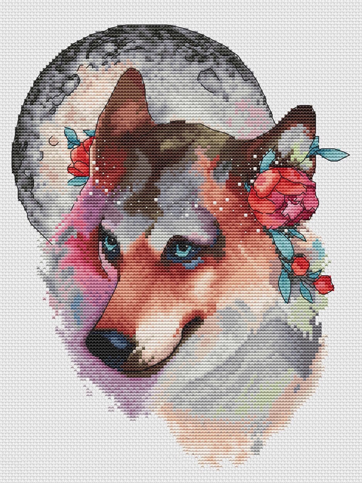 Wolf Cross stitch moonlight pattern pdf - Moon Keeper cross stitch wolf ...