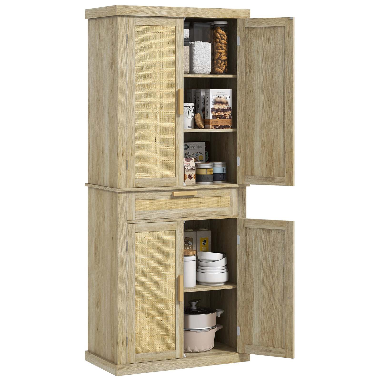 HOMCOM 72" Boho Pantry Cabinet: 5 Shelves, Oak - Cabinets & Cupboards