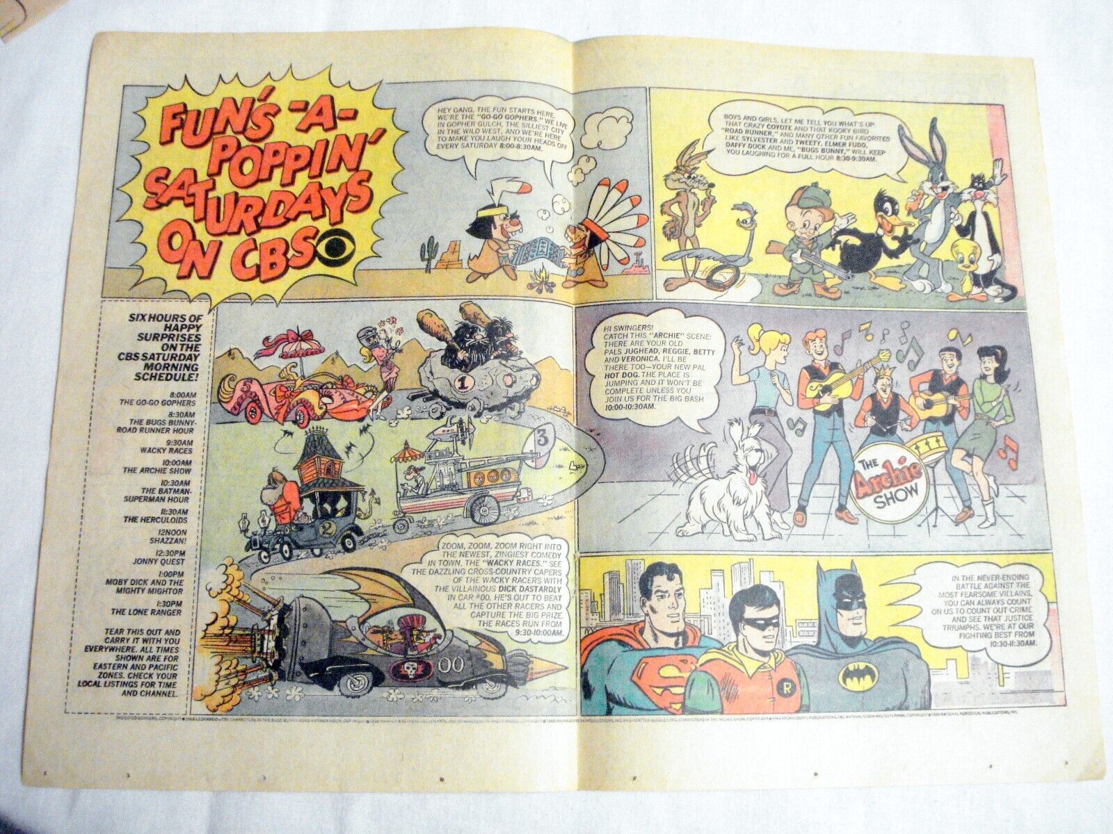 1966 Color Ad CBS Saturday Cartoons Archie Show, Superman, Batman ...