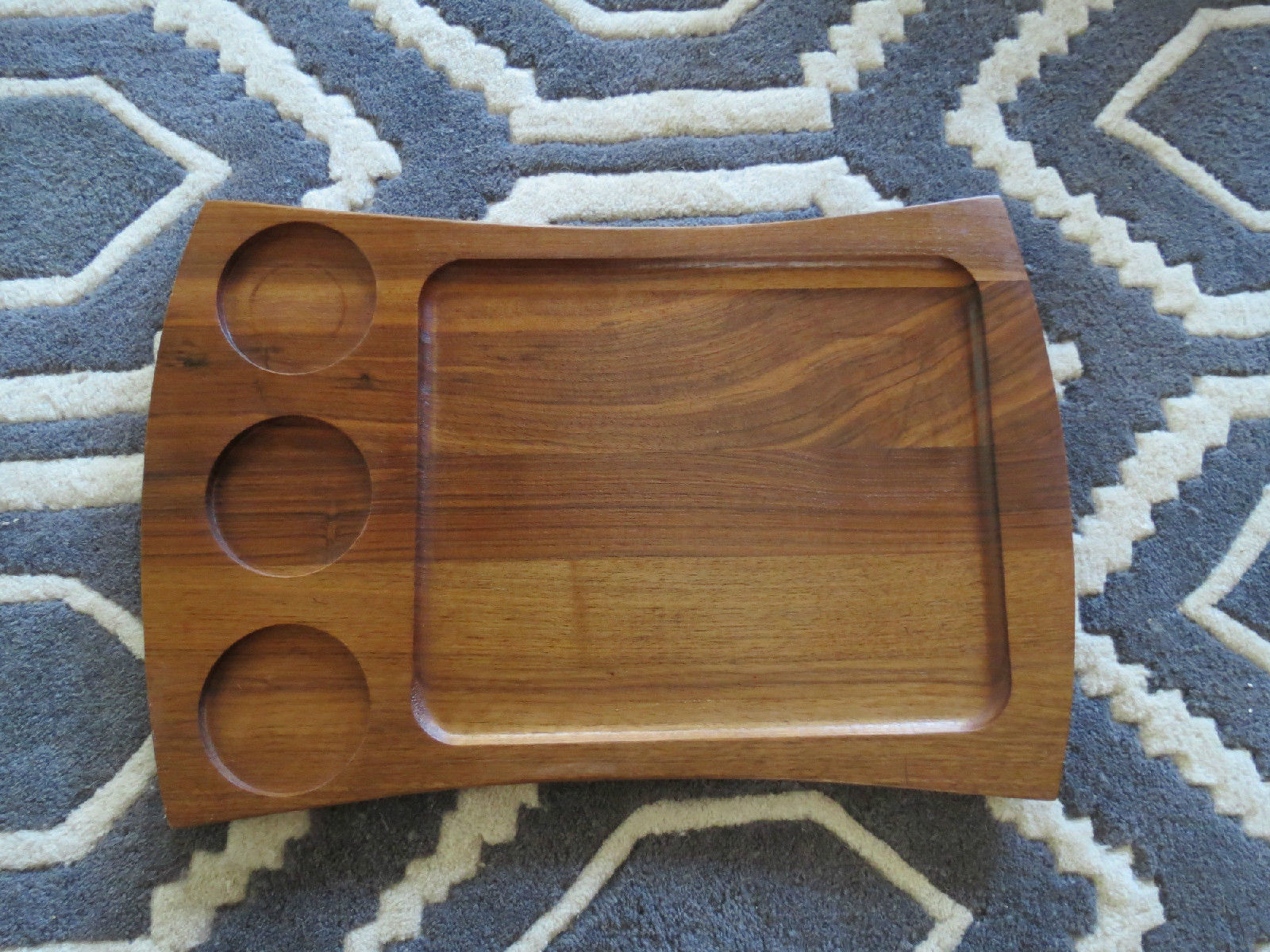 Vtg Mid-Century TEAK TRAY w 3 Condiment Spaces. TV Dinner Splayed Shape ...