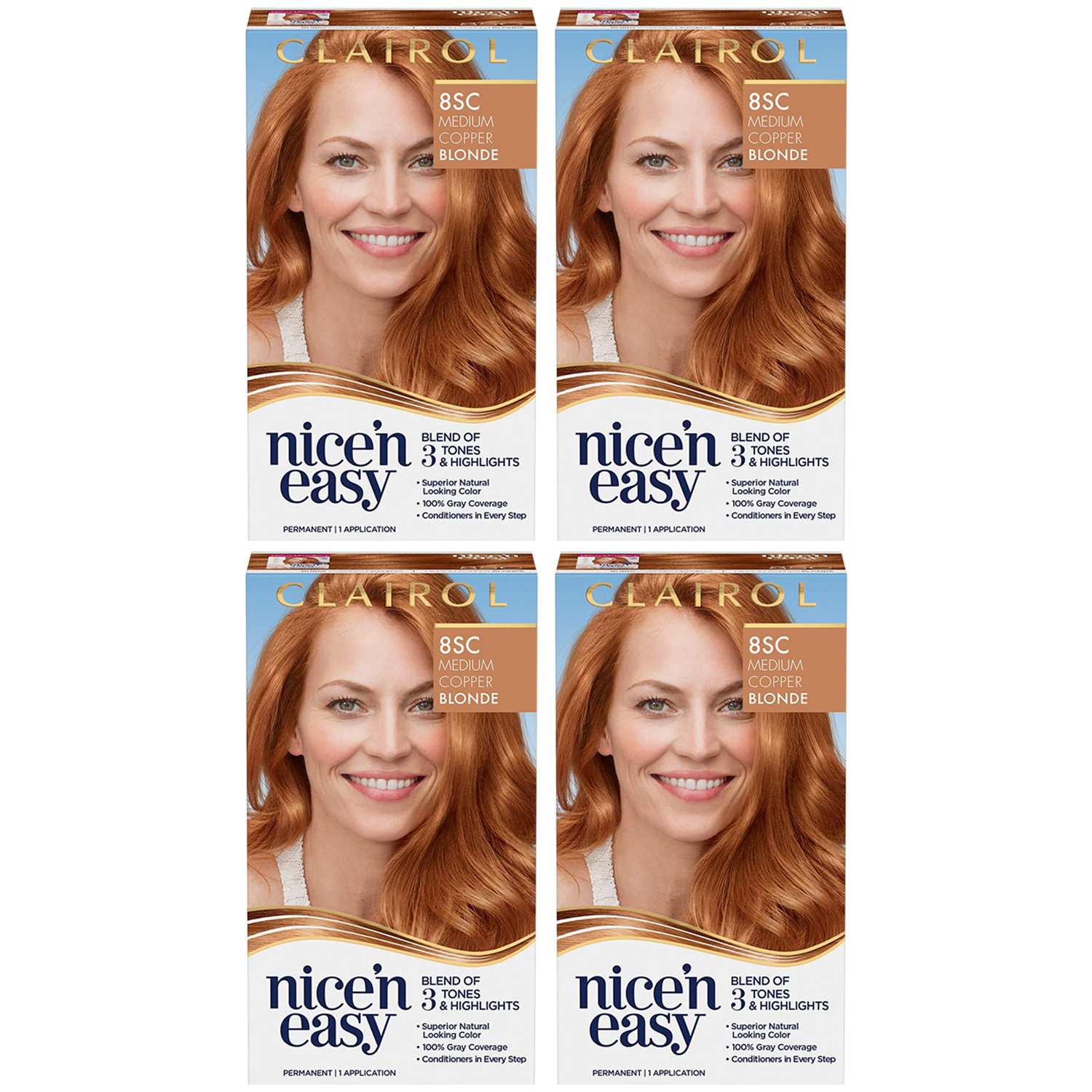 4-New Clairol Nice'n Easy Permanent Hair Dye 8SC Medium Copper Blonde ...