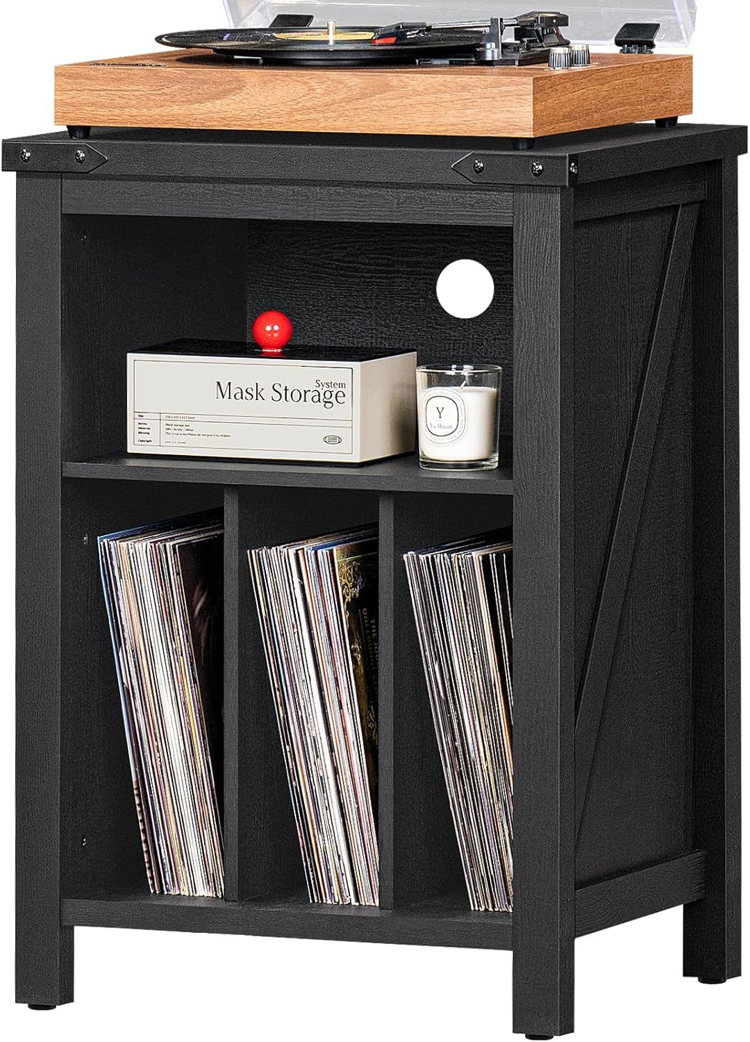 Record Player Stand With Vinyl Record Storage,Black Record Player Table ...