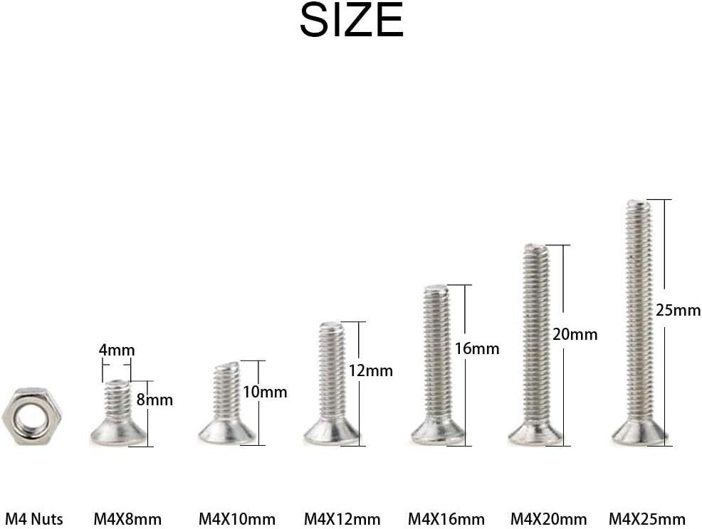 Hilitchi 180-Piece Metric M4 Hex Socket Flat Head Countersunk Bolts ...