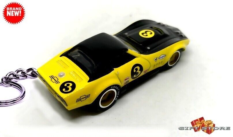 RARE KEYCHAIN 68/69/70 YELLOW BLACK CHEVY CORVETTE C3 CUSTOM Ltd GREAT ...