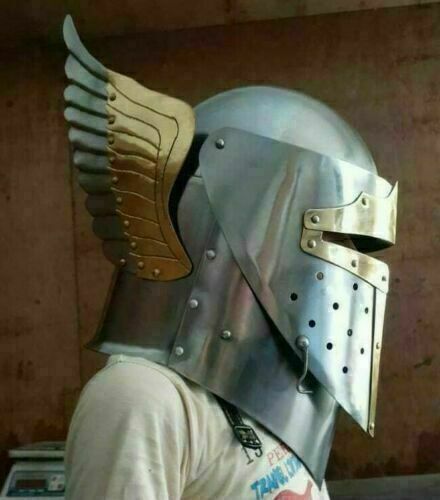 Medieval Knight Barbuta Helmet with Steel & Brass Wings Armor Viking ...