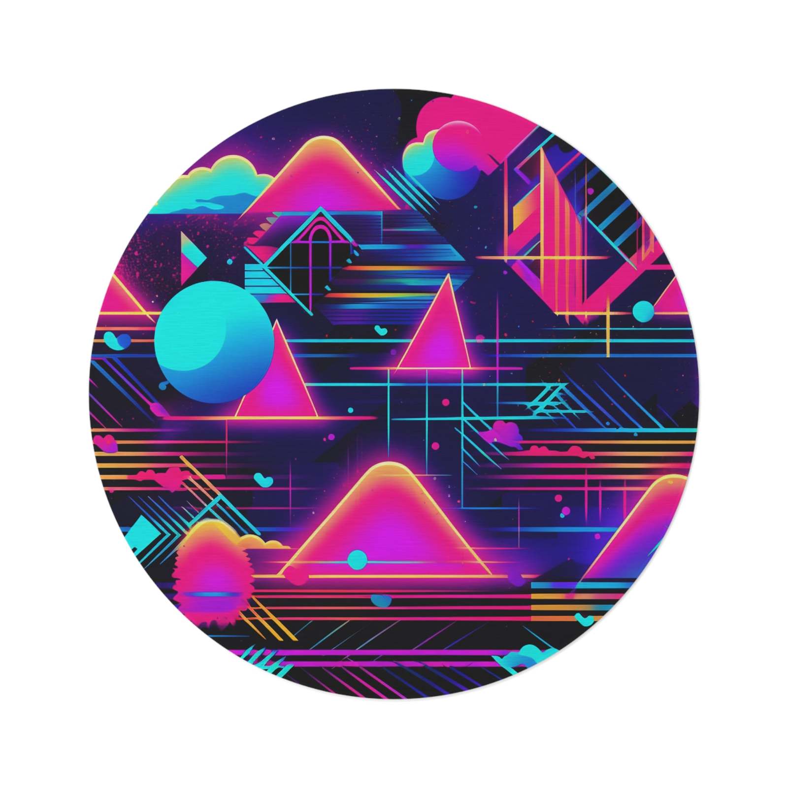 80s Synthwave Retro-Futuristic Inspired Pattern Design Round Rug - Area ...