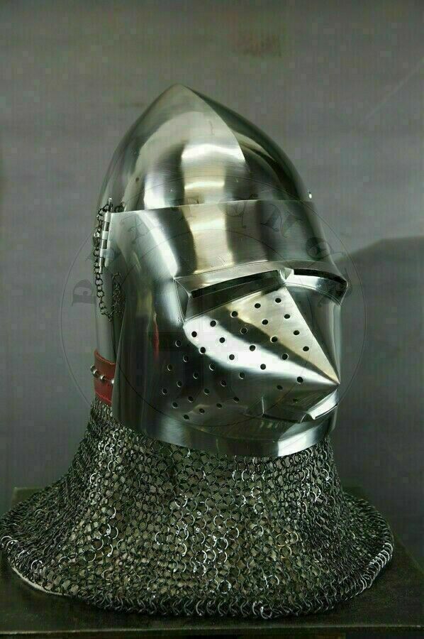Custom SCA HNB 16 Gauge Steel Medieval Pig Face Bascinet Helmet - Armor ...