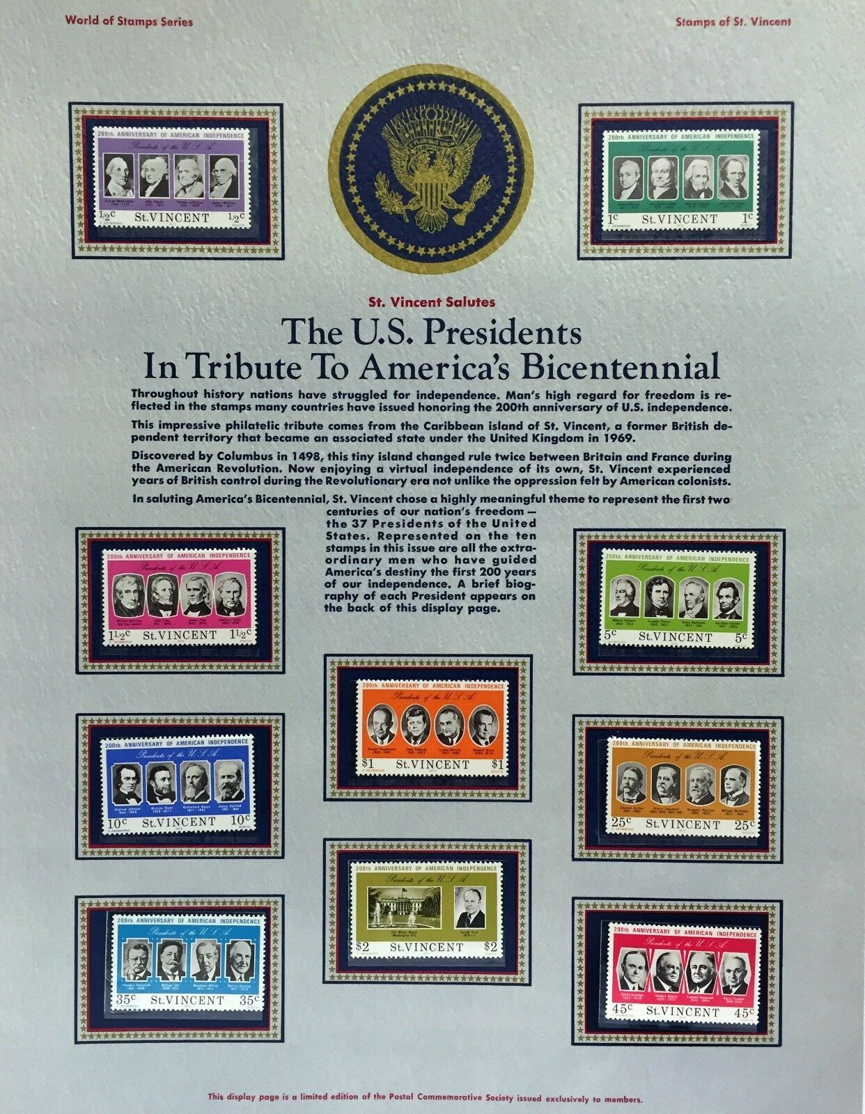 Tribute To U.S. Presidents Postal Commemorative Society World Of Stamps ...