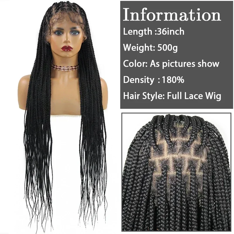 36‘’ Full Lace Box Braid Lace Front Wig Super Long Criss Cross Knotless ...