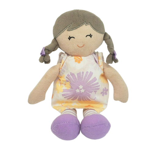 11" CARTER'S 61152 BABY GIRL DOLL BROWN HAIR PURPLE DRESS STUFFED ...