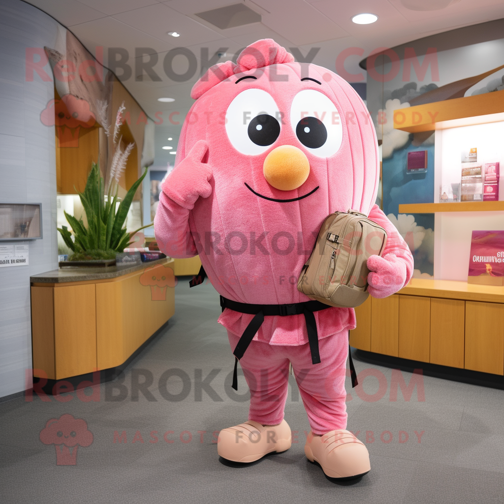 Pink Squash mascot costume character dressed with a Corduroy Pants and ...