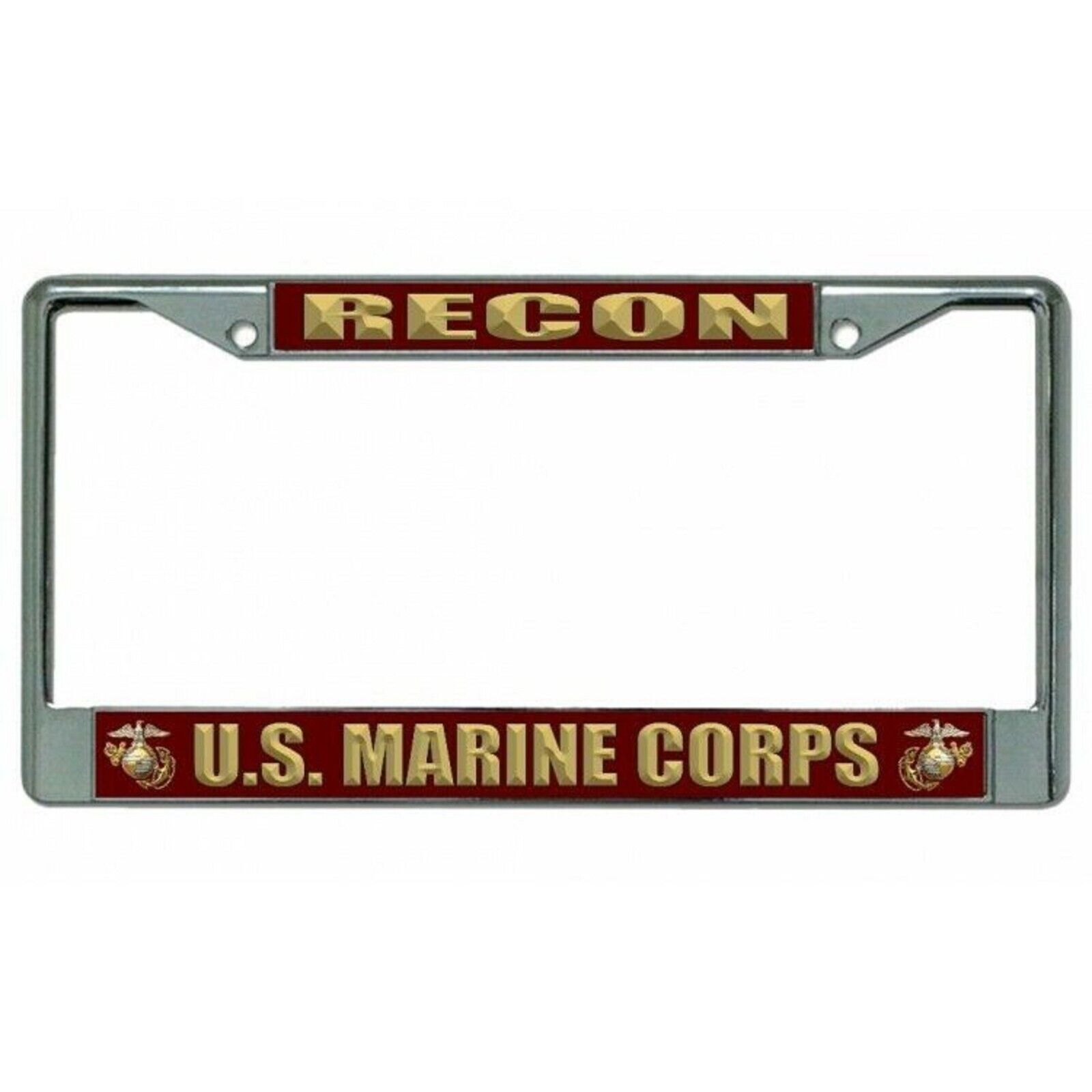 usmc marine corps recon military seal logo chrome license plate frame ...