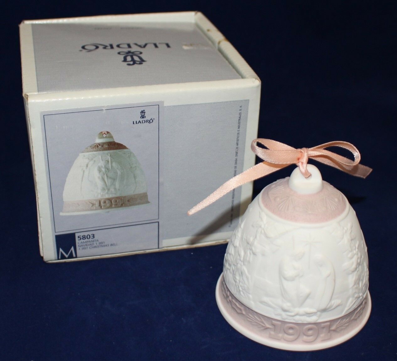 Lladro 1991 Annual Porcelain Christmas Bell Ornament with Pink Ribbon ...
