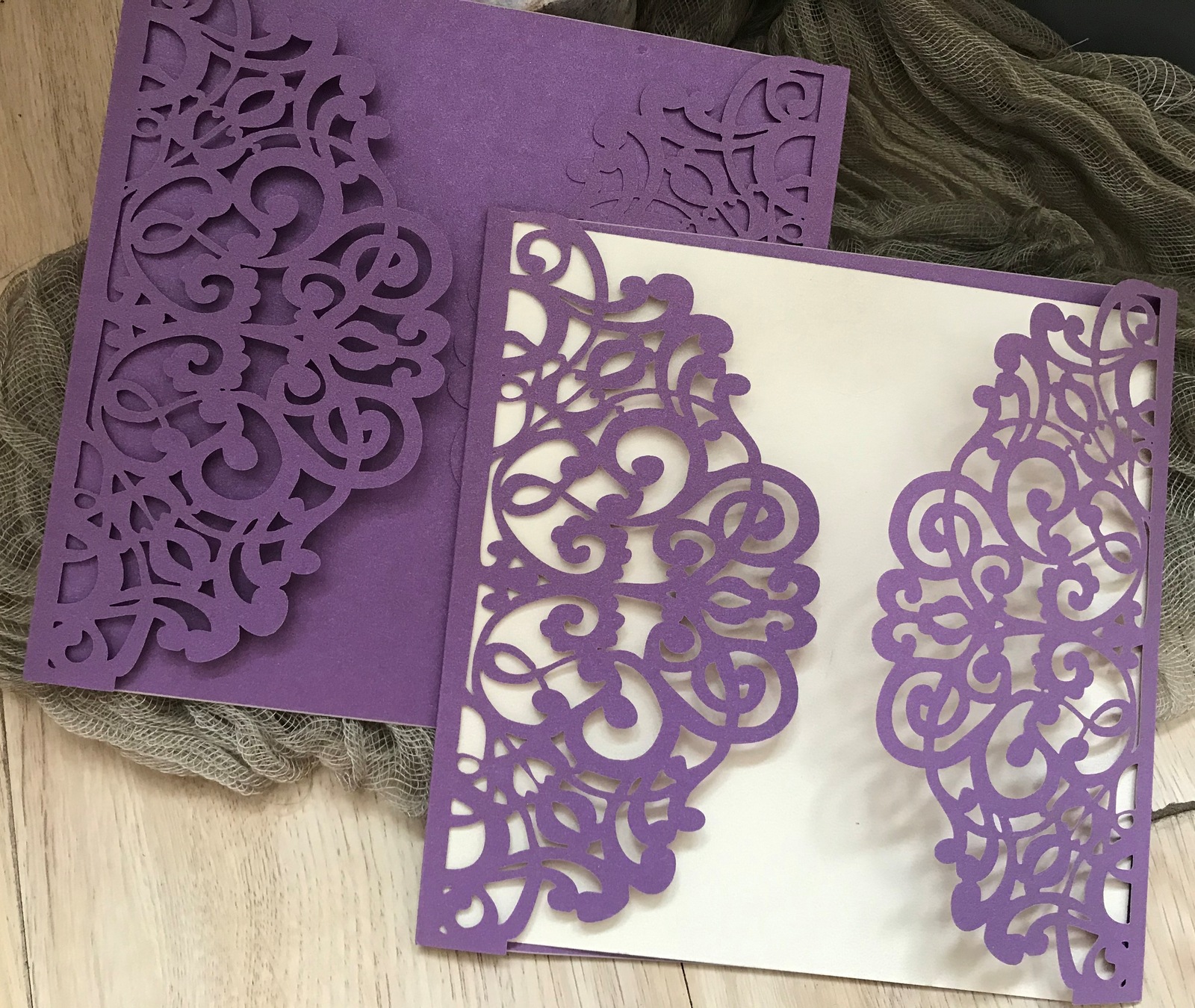 50pcs purple Laser Cut wedding invitations cards,custom laser cut ...