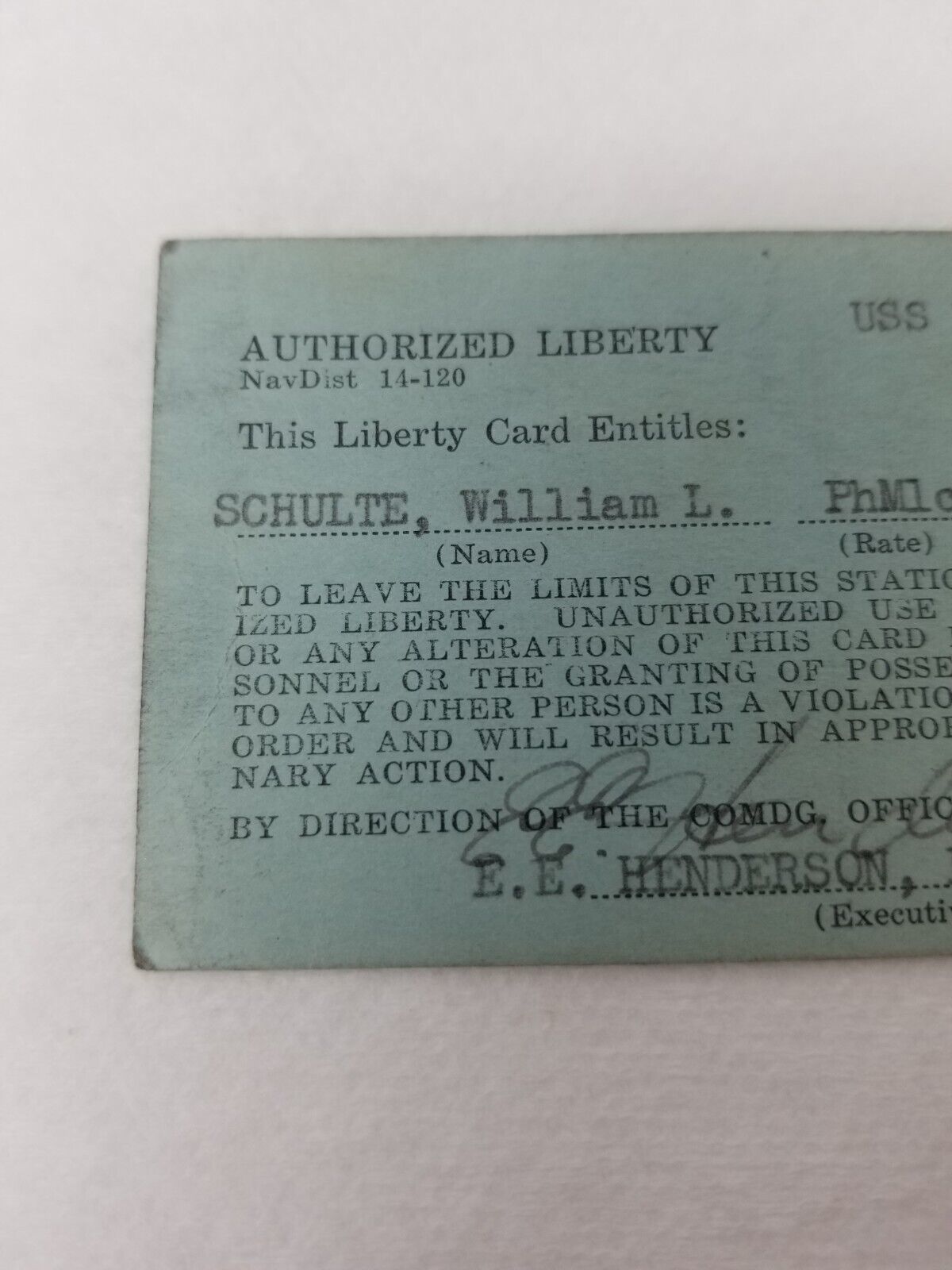 WW2 Liberty Card Authorized USS Pasquotank Gas Tanker 1945 - Other