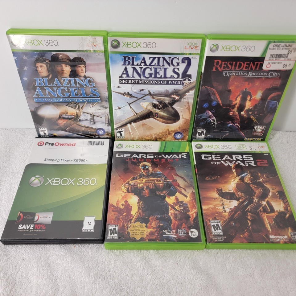 6 Xbox 360 ACTION Games - Blazing Angels - Resident Evil - Gears Of War ...