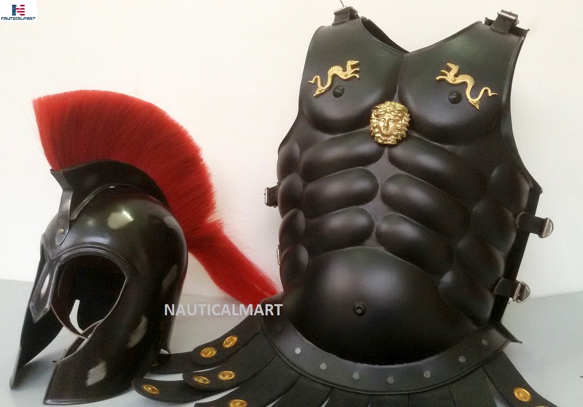 NauticlMart Medieval LARP Troy Helmet With Muscle Armor Halloween ...
