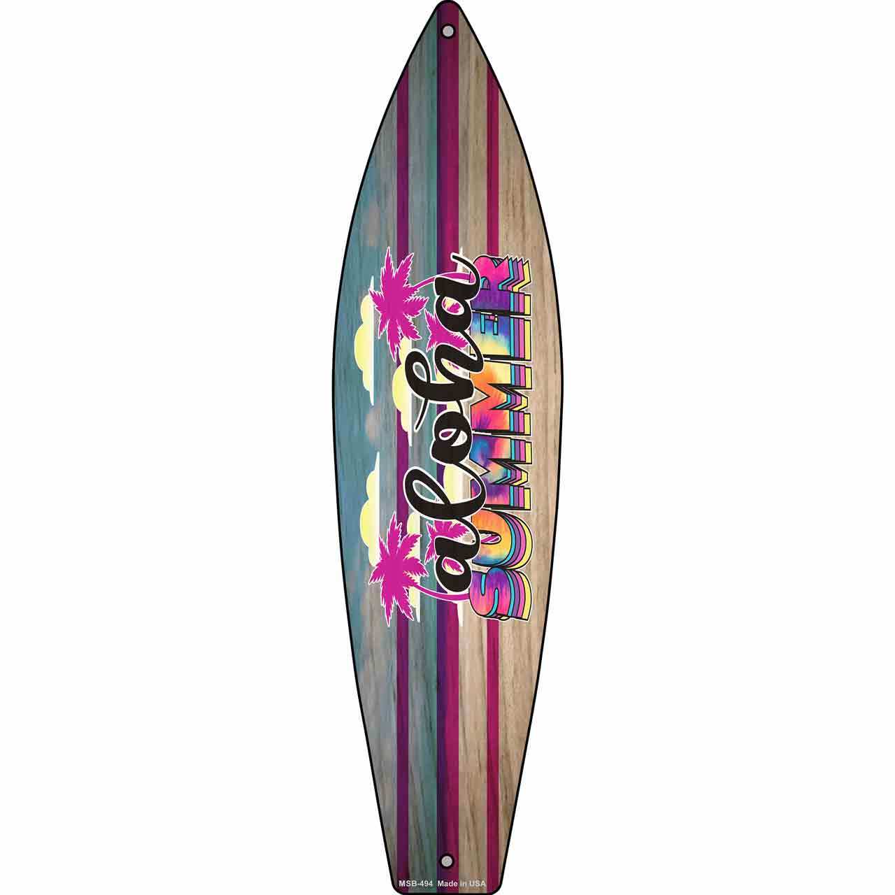 Aloha Summer Tie Dye Novelty Mini Metal Surfboard Sign - Plaques & Signs
