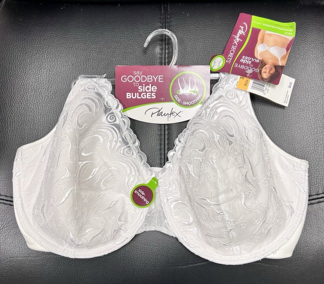 NWT Playtex Secrets Bra 38 DD White Style 4513 Side Smoothing Lace ...