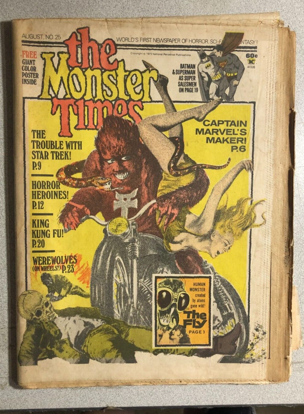 THE MONSTER TIMES #25 (1973) Horror SF Fantasy newspaper (poster intact ...